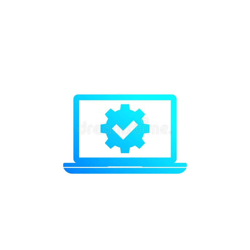Laptop and Gear Line Icon on White Stock Vector - Illustration of ...