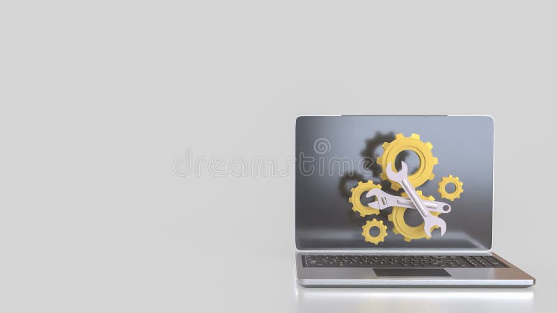 The Laptop and Gear for Fix or Repair Concept 3d Rendering Stock ...