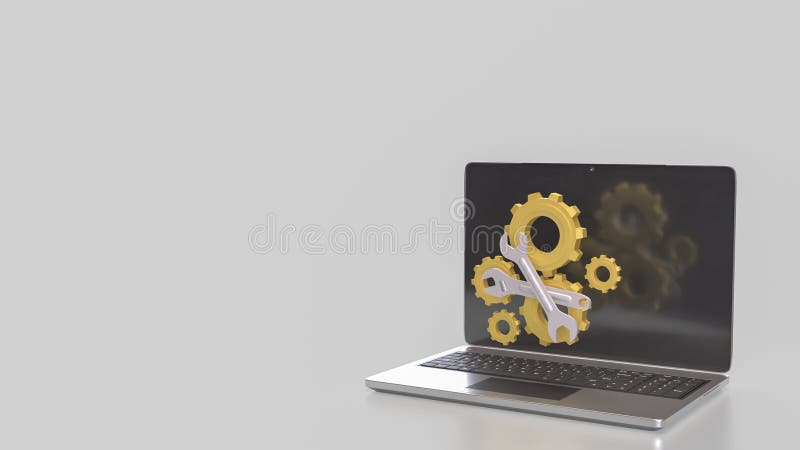 The Laptop and Gear for Fix or Repair Concept 3d Rendering Stock ...