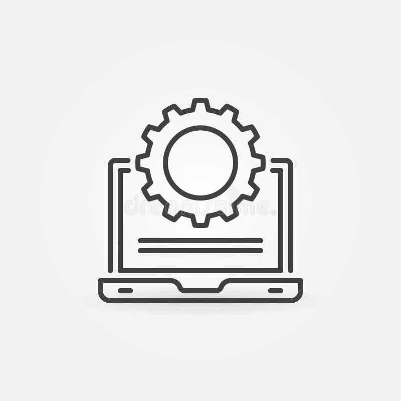 Laptop with Gear Line Icon. Computer Settings Vector Sign Stock Vector ...