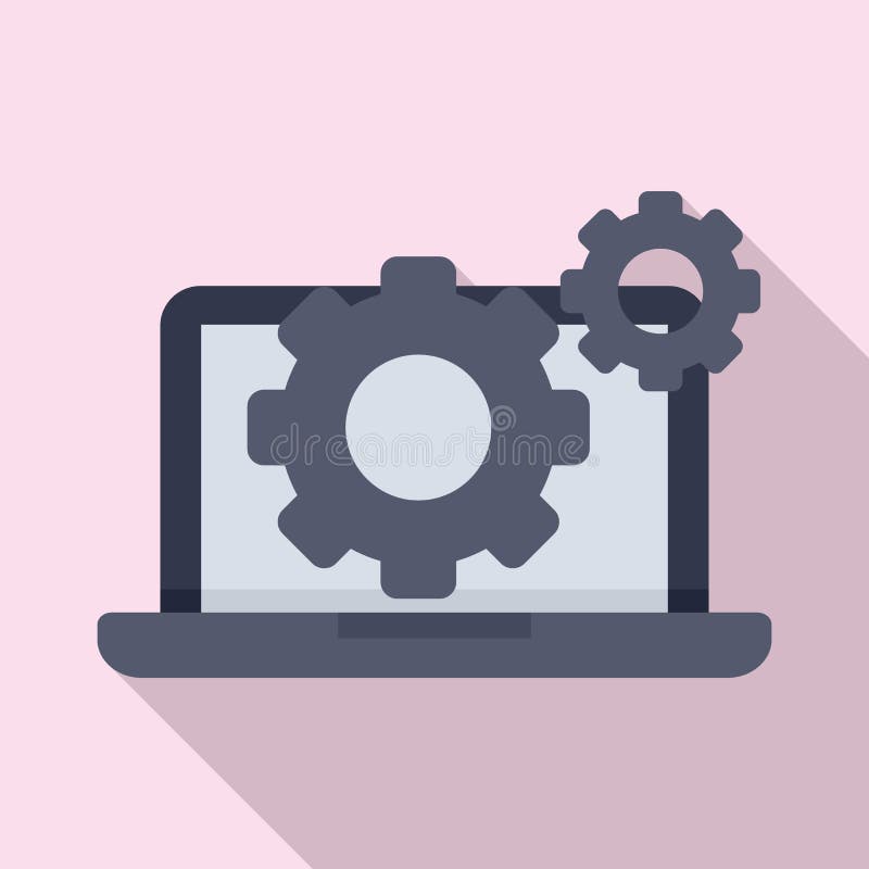 Laptop Gear System Icon, Flat Style Stock Vector - Illustration of ...