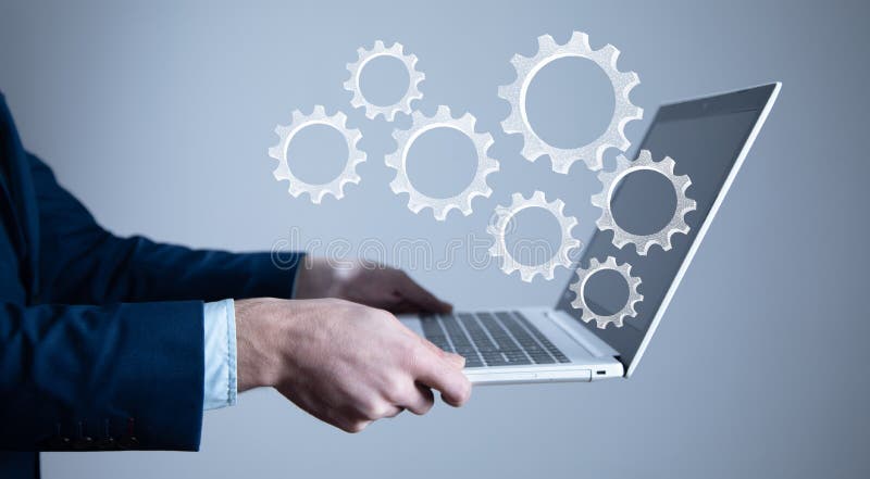 Laptop and Gears. Computer Technology Stock Photo - Image of webinar ...