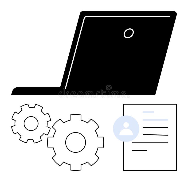 Laptop, Gears, and Document Representing Digital Workflow, Tech ...