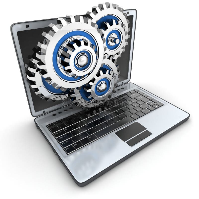 Laptop and gears stock illustration. Illustration of white - 40866263