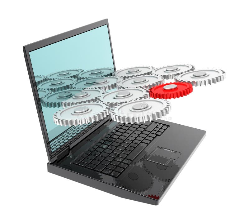 Laptop with Gears on the Screen Isolated Over White. Stock Illustration ...