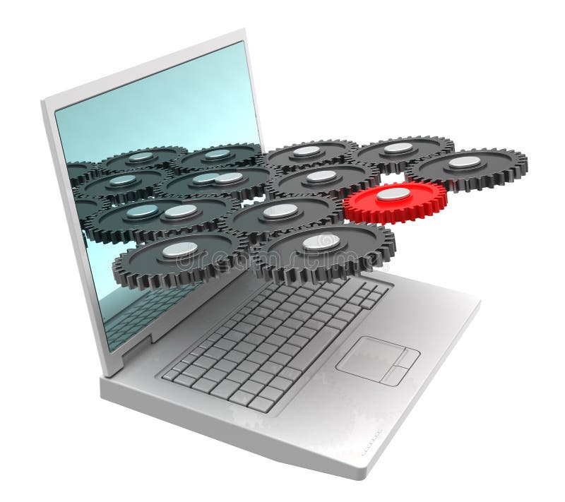 Laptop with Gears on the Screen Isolated Over White. Stock Illustration ...