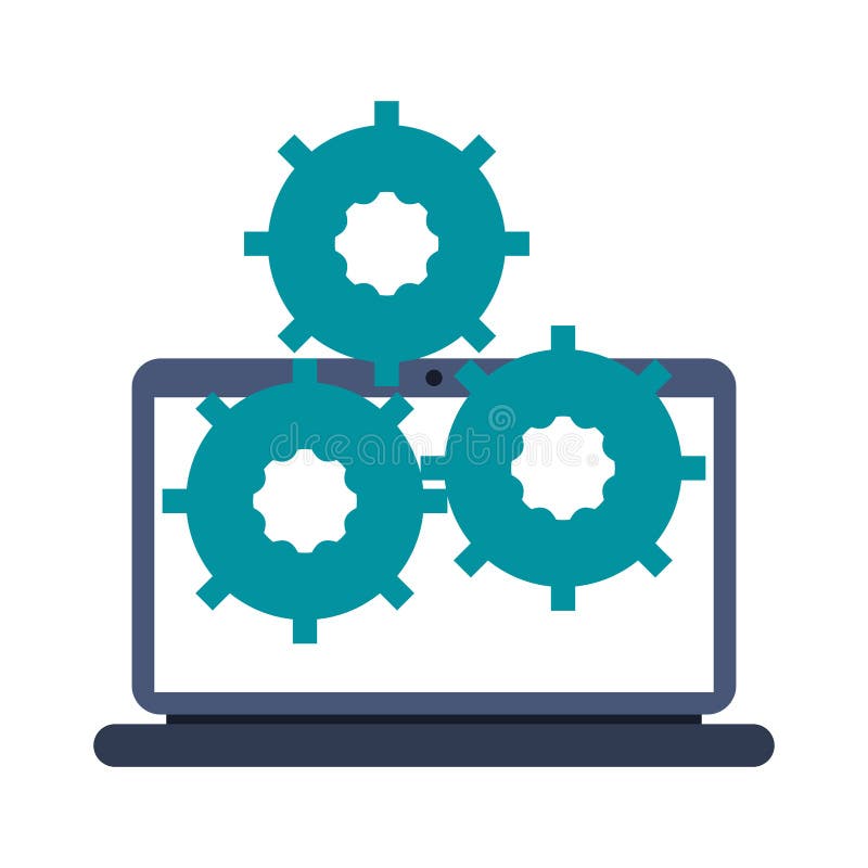 Laptop with Gears on Screen Stock Vector - Illustration of computer ...