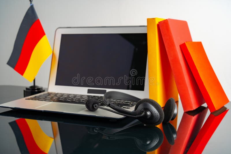Laptop German Flag Working Table Educational Concept Stock Photos ...