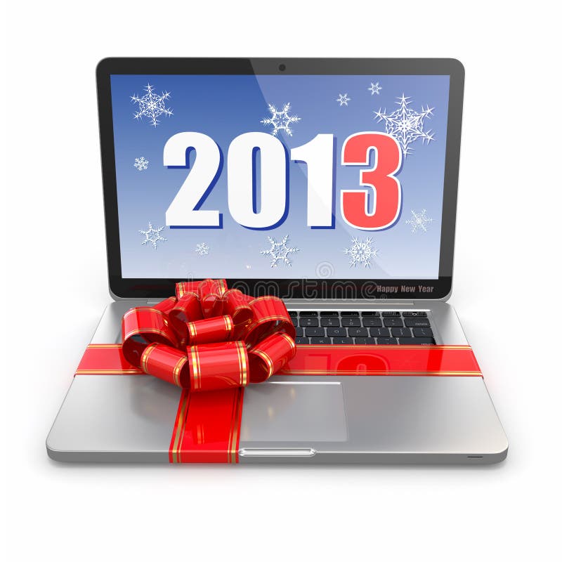 Laptop Gift. Bow and Ribbon on Keyboard Stock Illustration ...