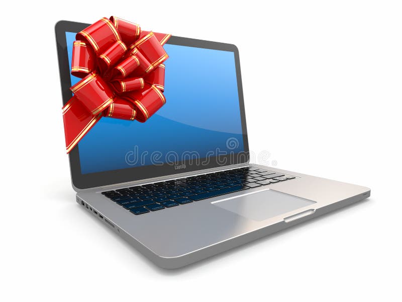 Laptop Gift. Bow and Ribbon on Screen Stock Illustration - Illustration ...