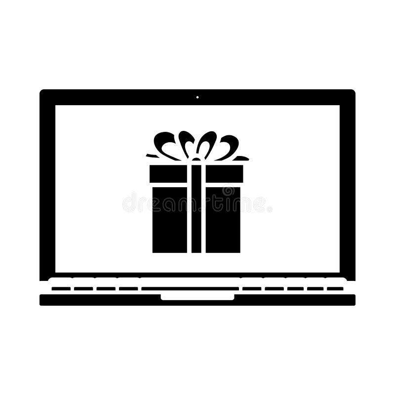 Laptop with Gift Box on Screen Icon Stock Vector - Illustration of ...