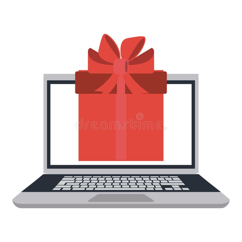Laptop with Gift Box on Screen Stock Vector - Illustration of ...
