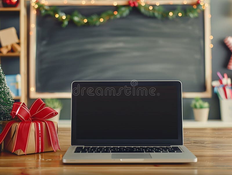 Laptop and Gift Box on Table in Classroom. by Generative Ai Stock ...