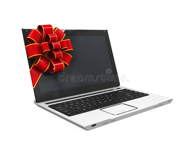 Laptop Gift with Red Ribbon Stock Illustration - Illustration of ...