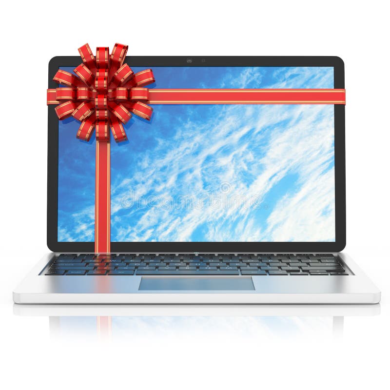 Laptop Gift Tied with Ribbon Stock Illustration - Illustration of ...