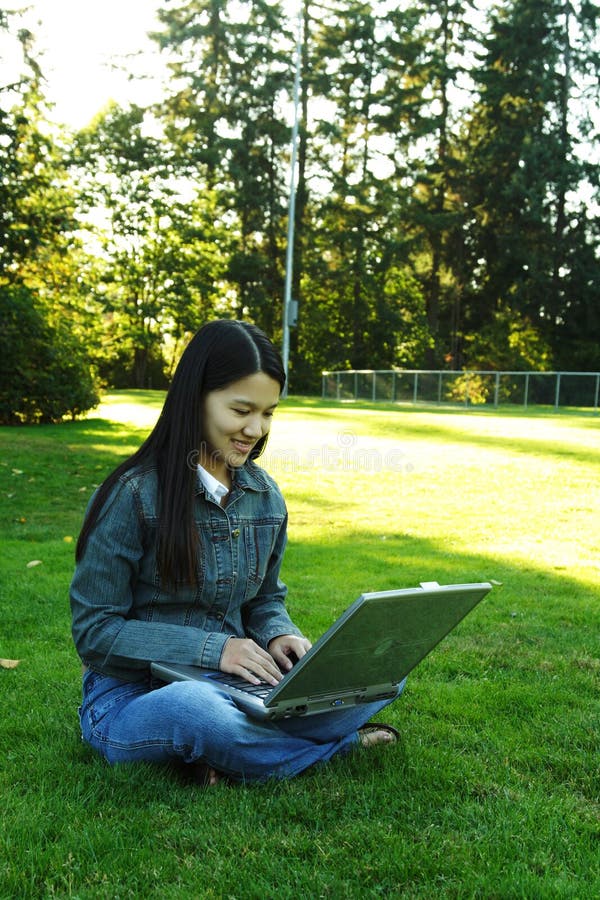 Laptop girl stock photo. Image of grass, girls, person - 1231158