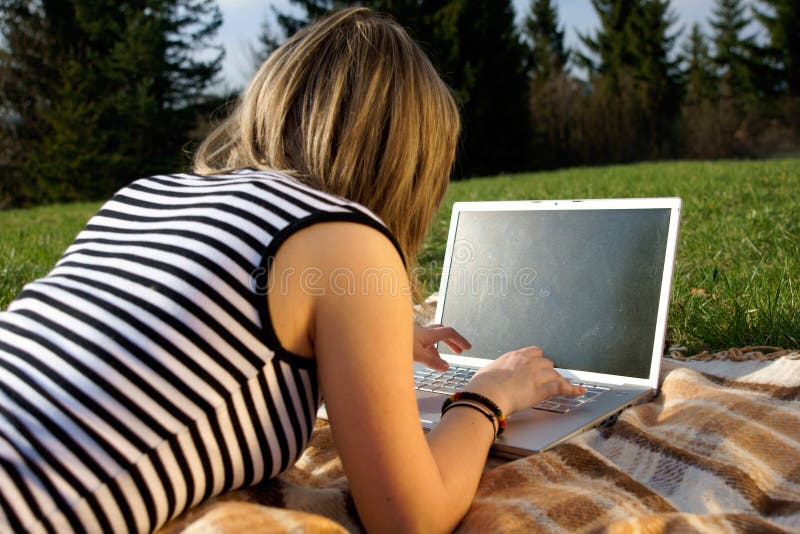 Laptop girl stock photo. Image of lady, teen, laptop, outdoor - 9345308
