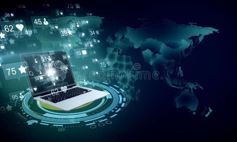 Laptop with Global Remote Work Interface Editorial Stock Image ...
