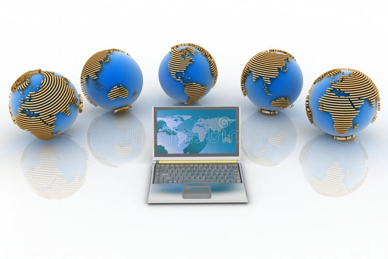 Laptop and globes stock illustration. Illustration of concept - 23196905