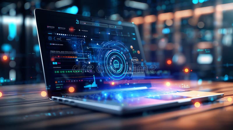 A Laptop with Glowing Blue Digital Interface, Representing Technology ...