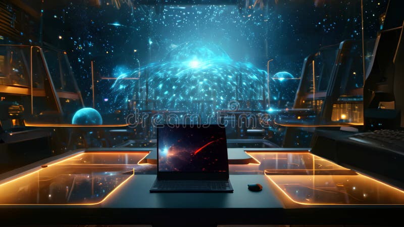 Laptop with Glowing Cubes Flying Out of the Screen. 3D Rendering ...