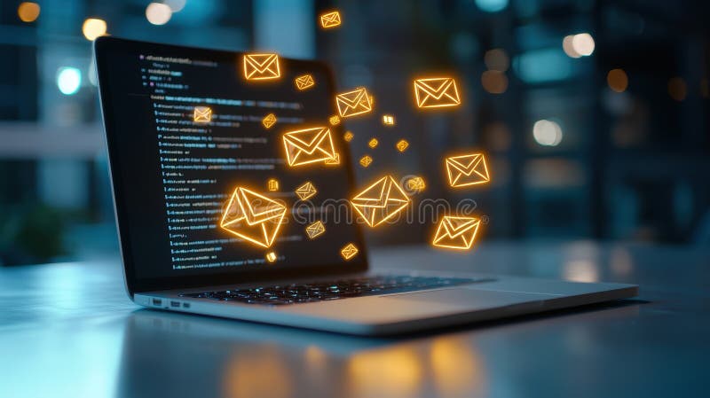 Laptop with Email Notifications Stock Illustration - Illustration of ...