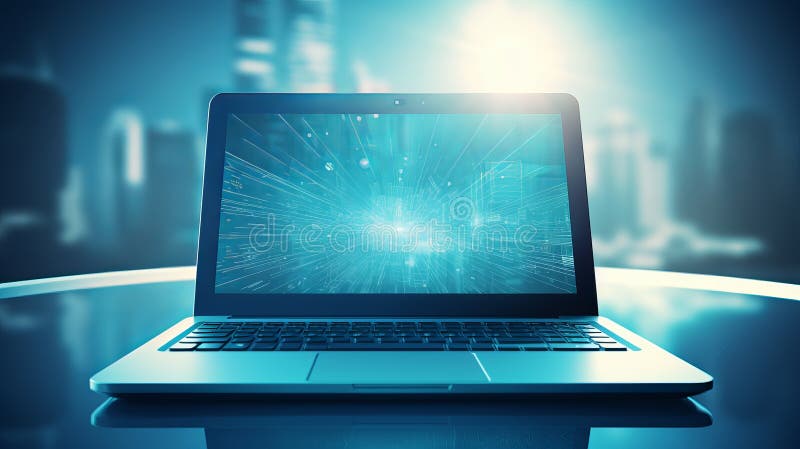 A Laptop with a Glowing Screen Showcasing Digital Data Against a ...