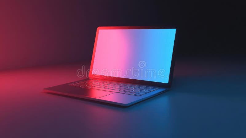 Laptop Glows in Neon Cyber Space, Featuring Sleek Design and Modern ...