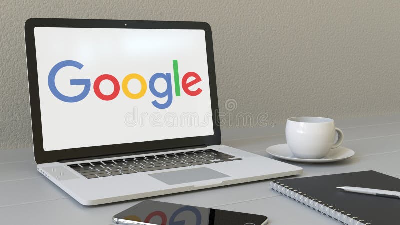 Laptop with Google Logo on the Screen. Modern Workplace Conceptual ...