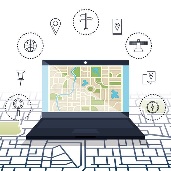 Laptop with Gps Navigation Software Stock Vector - Illustration of ...