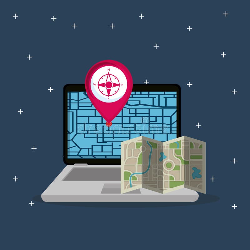 Laptop with Gps Navigation Software Stock Vector - Illustration of ...