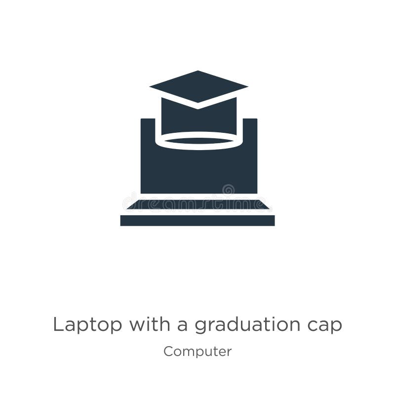 Laptop with a Graduation Cap Icon Vector. Trendy Flat Laptop with a ...