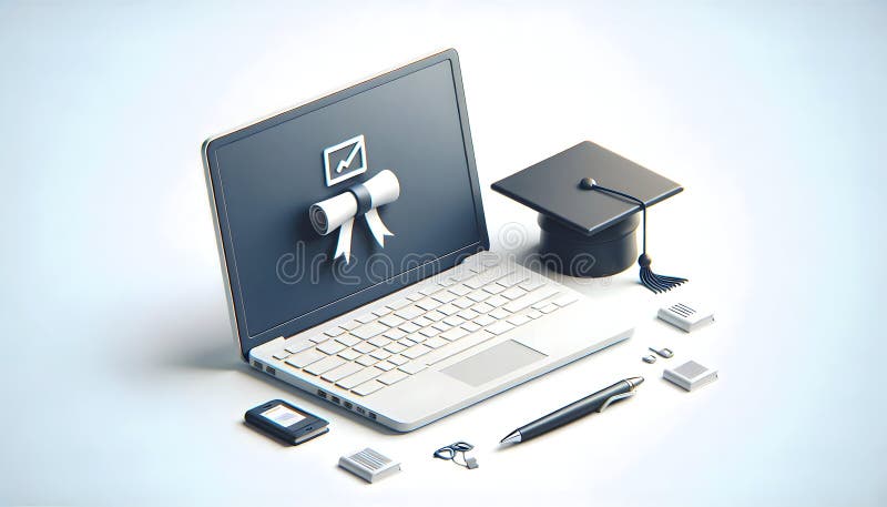 Laptop and Graduation Cap Isolated Vector Concept As a Clean Isolated ...
