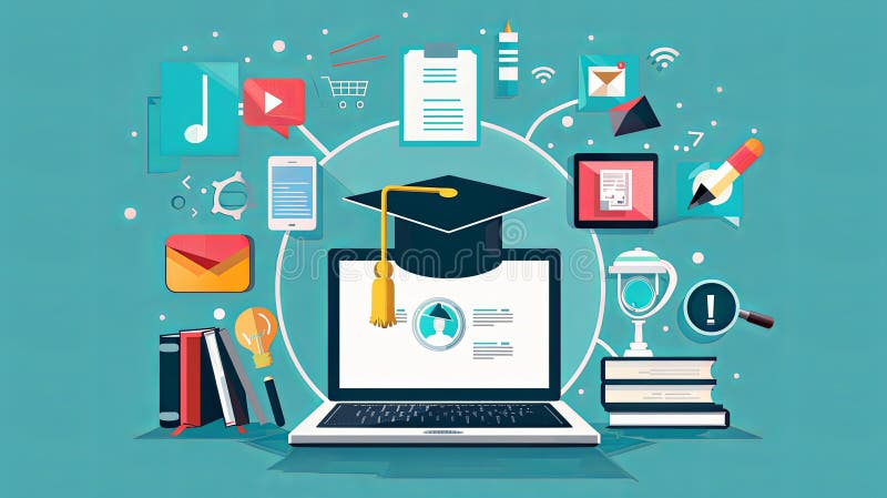 Laptop with Red Graduation Cap with Number 2024 on the Screen Stock ...