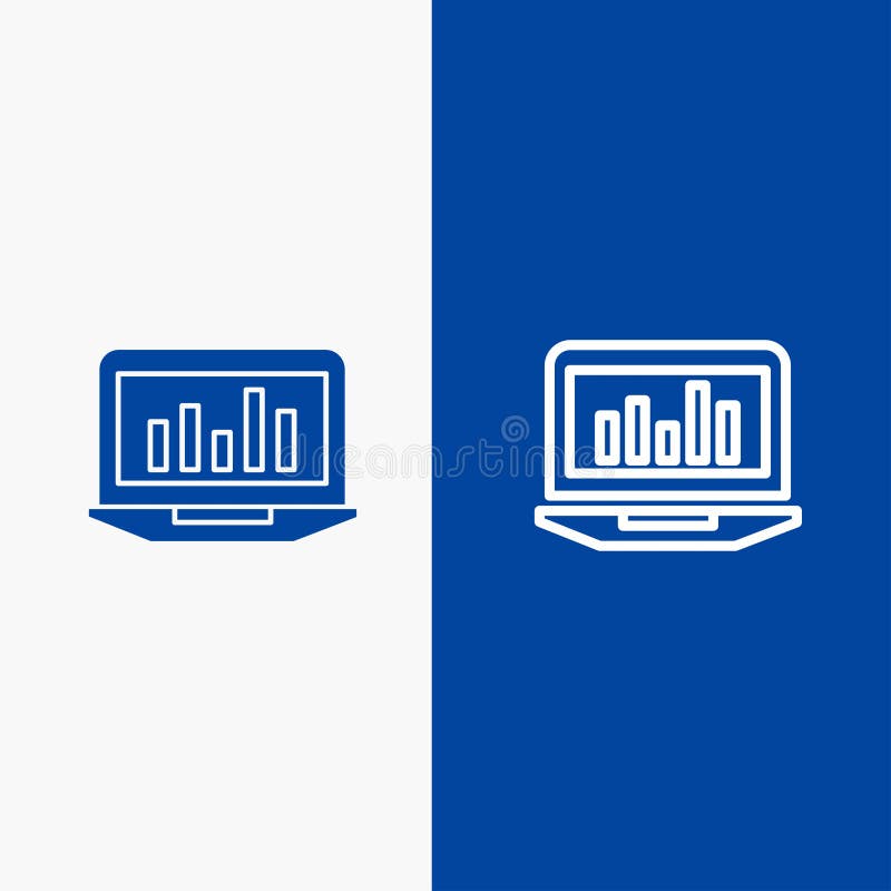 Laptop, Graph, Analytics, Monitoring, Statistics Line and Glyph Solid ...