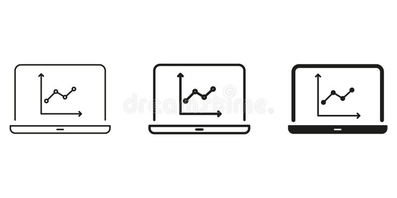 Laptop with Graph Line and Solid Icon Set. Data Analysis, Business ...