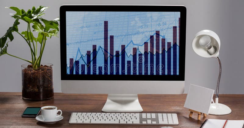 Laptop with Graph Screen Kept on Table Stock Image - Image of coffee ...