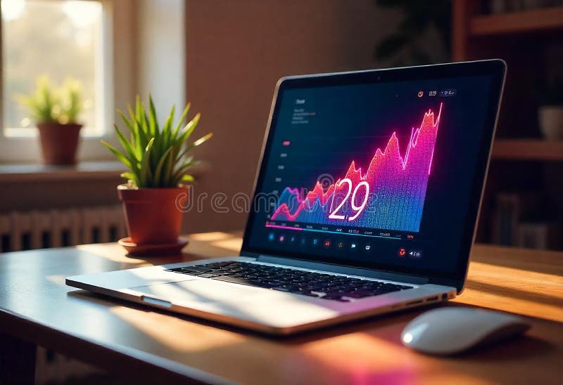 A Laptop with a Graph on the Screen that Says 29 on it Stock ...