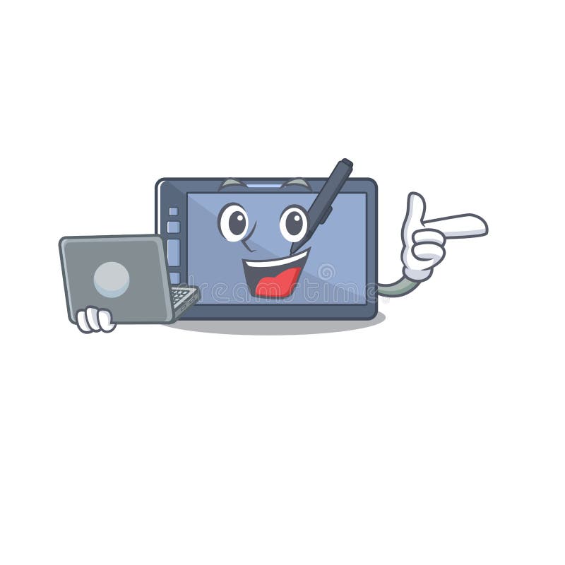 With Laptop Graphic Tablet Character with the Cartoon Stock Vector ...