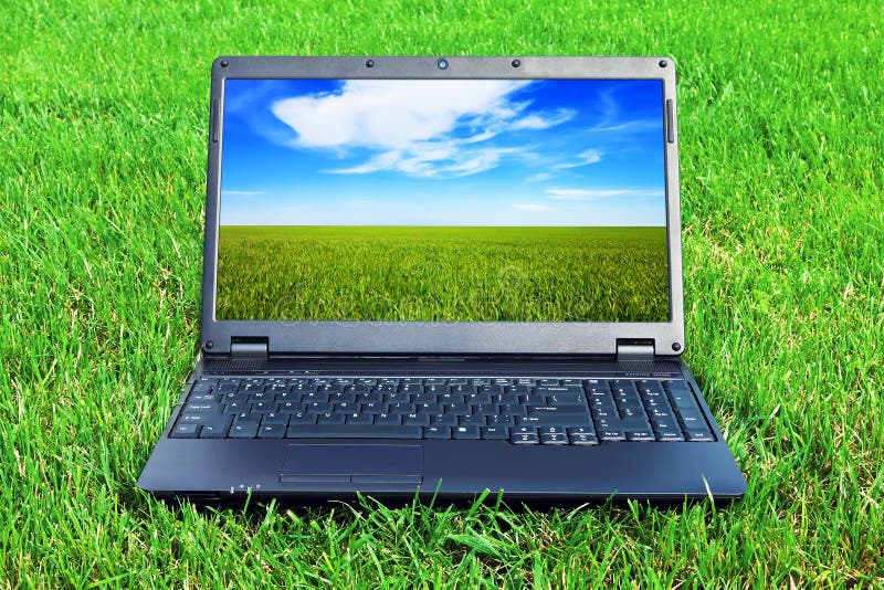 Laptop on the grass stock image. Image of nature, enjoy - 775213