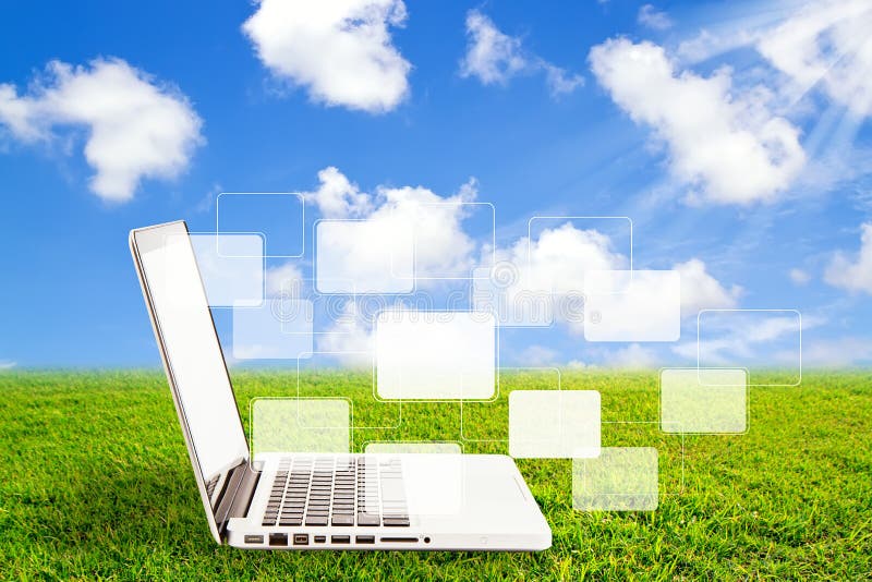 Tablet Computer with Green Grass and Tree Stock Image - Image of ...