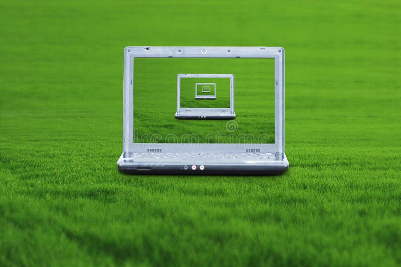 Laptop on green grass stock photo. Image of computing - 22821664