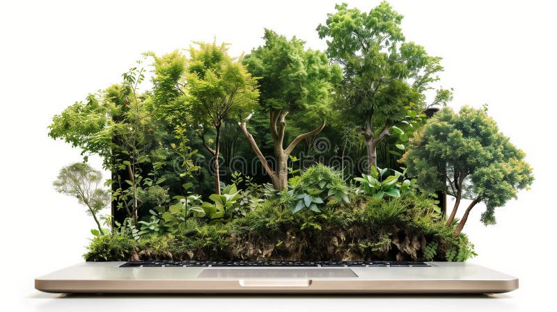 Laptop with Green Leafy Plants Growing from Its Screen Stock ...