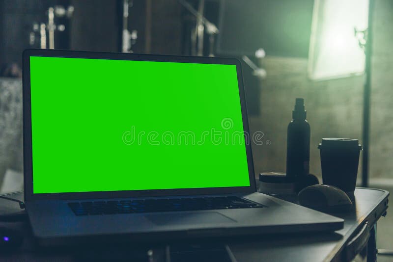 Laptop with a green screen stock image. Image of business - 112921807