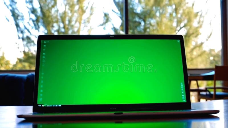 Laptop with Green Screen Color on Table Stock Video - Video of notebook ...