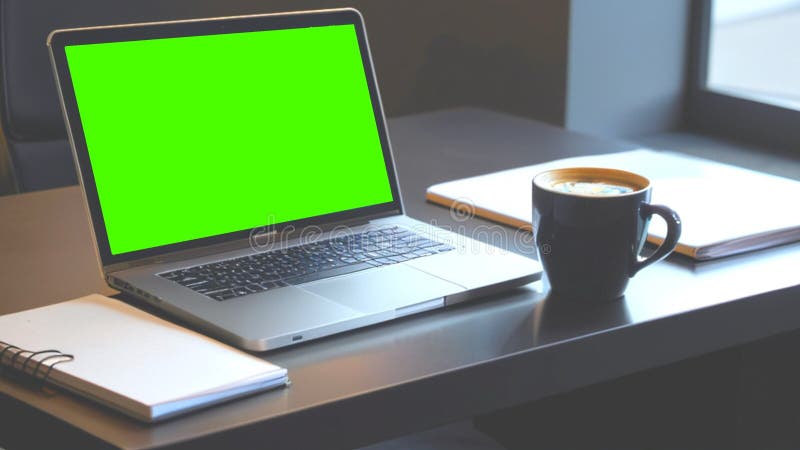 Laptop with Green Screen on Desk, Perfect for Image Editing Stock ...