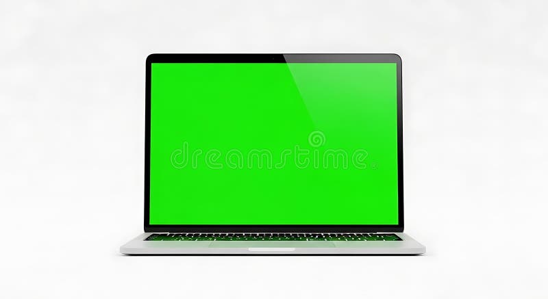 Laptop with Green Screen Display on White Background for Mockups Stock ...