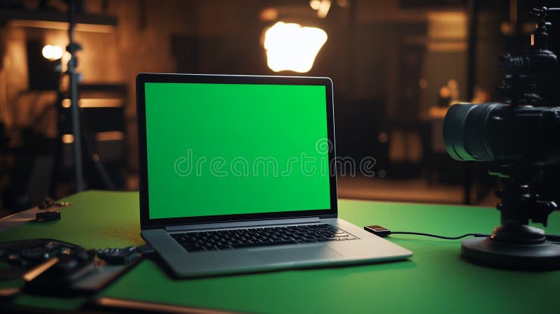 Green Screen Setup on a Desk with Laptop and Camera in Studio ...