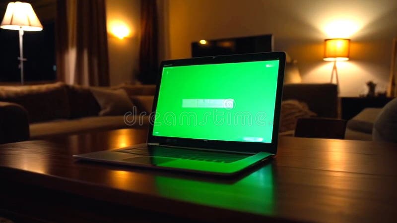Laptop with Green Screen on Table Stock Footage - Video of screen ...
