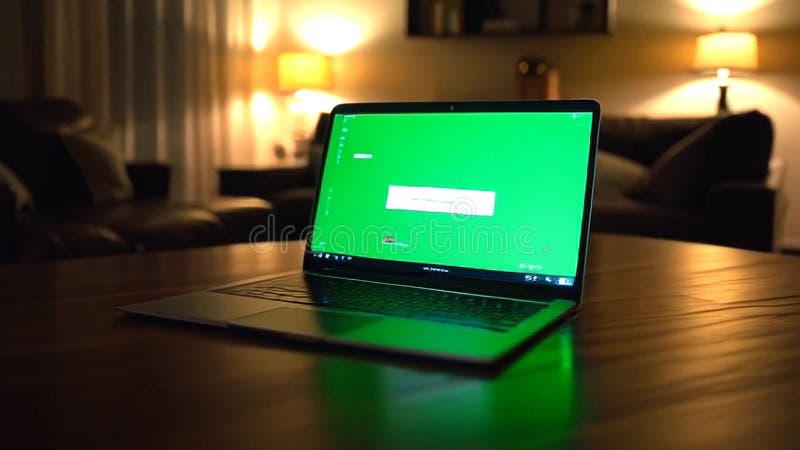 Laptop with Green Screen on Table Stock Footage - Video of office ...